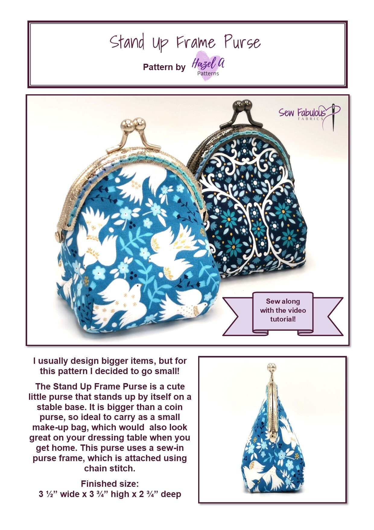 Stand up Frame Purse Sewing Pattern, PDF Pattern, Purse Pattern, Sewing ...