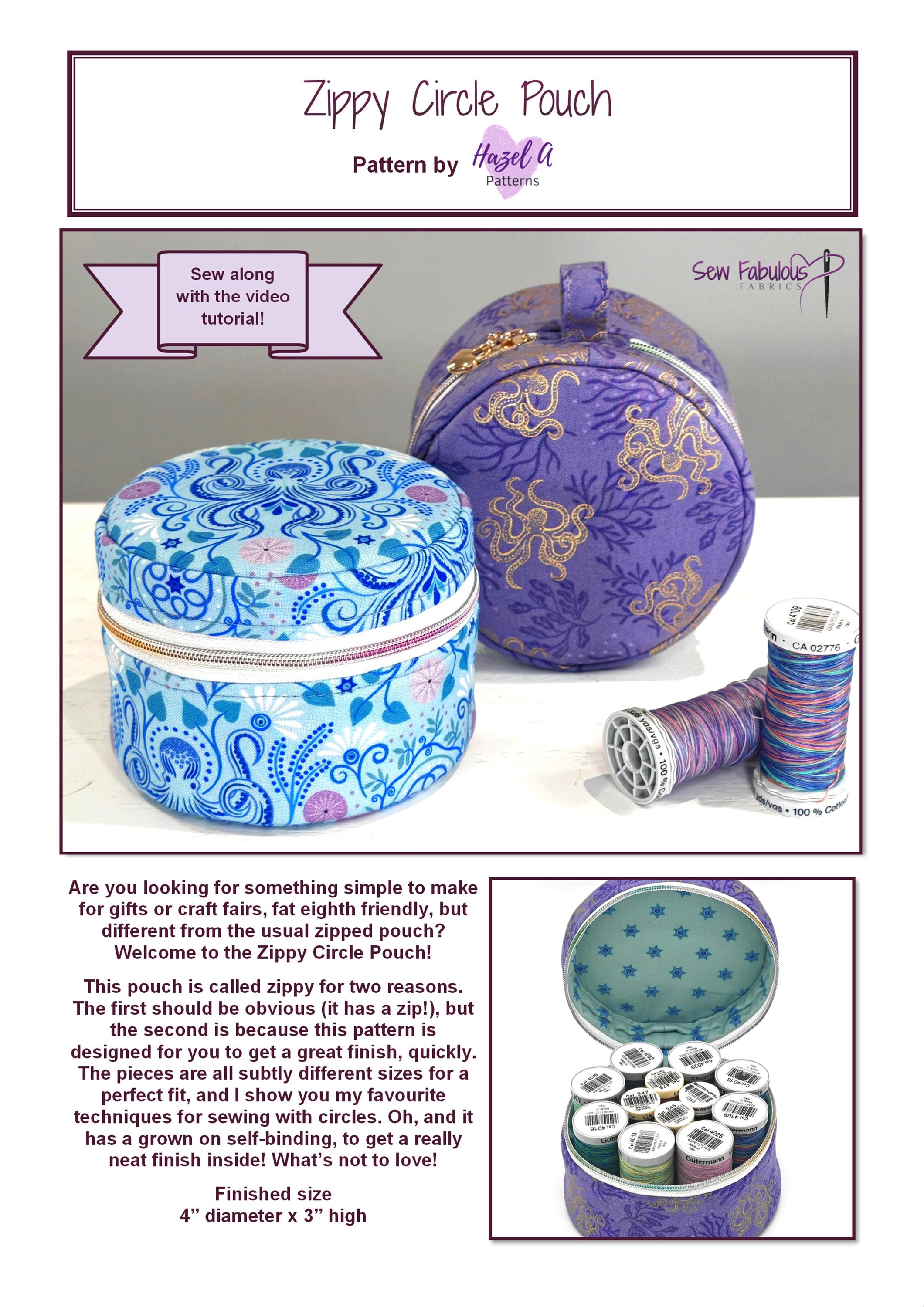 Zippy Circle Pouch PDF Pattern, Sewing Project, Video Tutorial, Digital ...