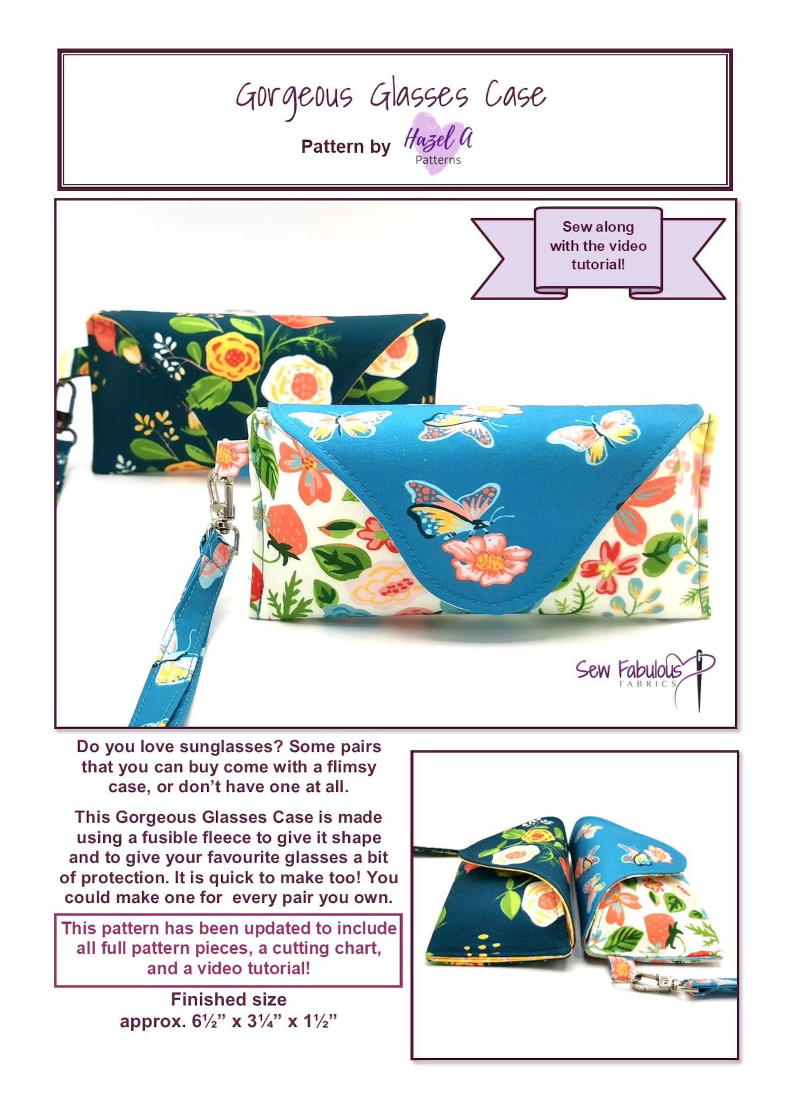 Gorgeous Glasses Case PDF Sewing Pattern, PDF Pattern, Sewing Project ...