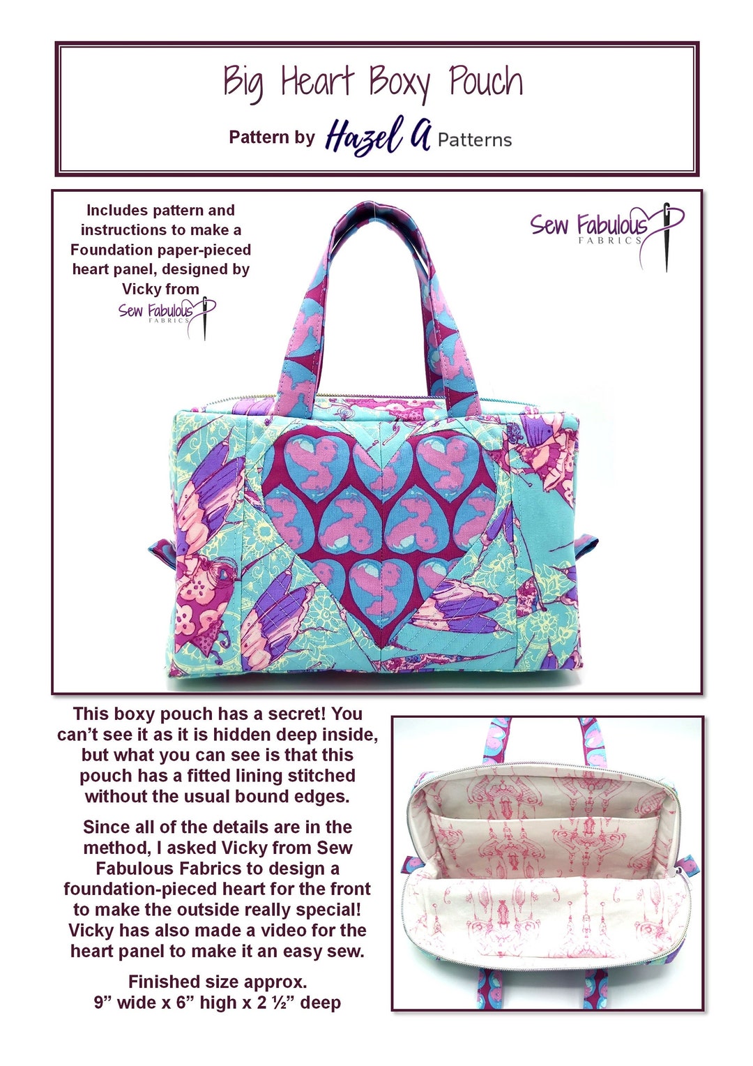 Big Heart Boxy Pouch PDF Pattern, Sewing Pattern, Sewing Project, PDF ...