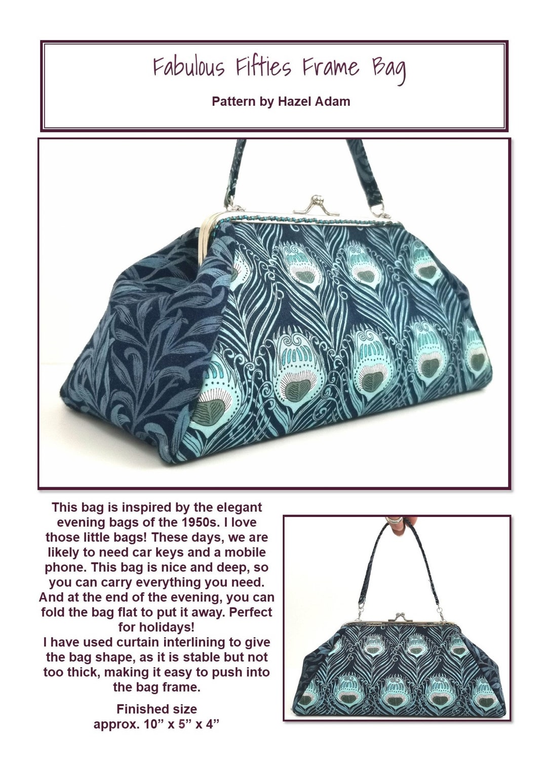 Fabulous Fifties Frame Bag PDF Sewing Pattern, PDF Pattern, Sewing ...