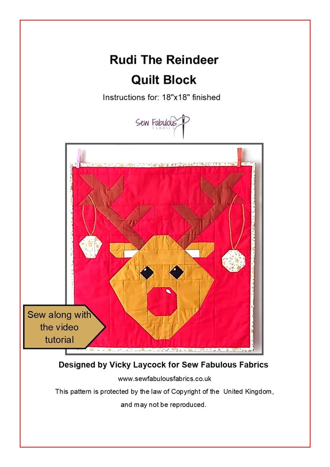 Rudi the Reindeer Mini Quilt PDF Pattern, Patchwork Quilt, Quilt ...