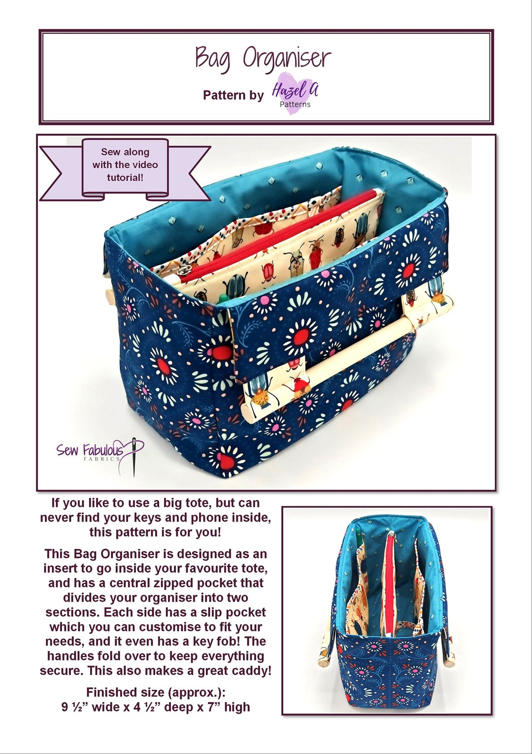 Bag Organiser PDF Pattern, Sewing Project, Sewing Pattern, Video ...