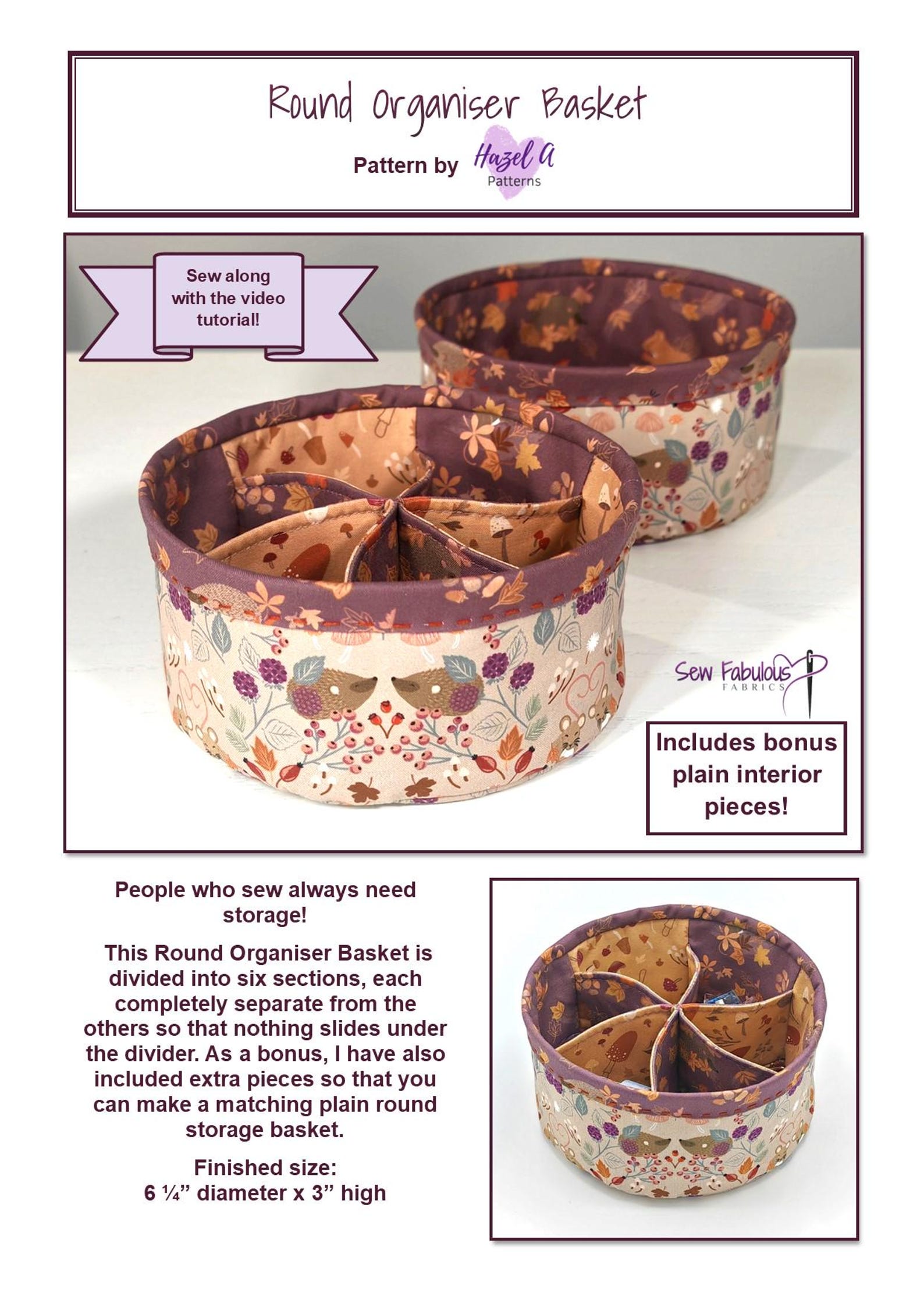 Round Organiser Basket PDF Pattern, Sewing Project, Sewing Pattern ...