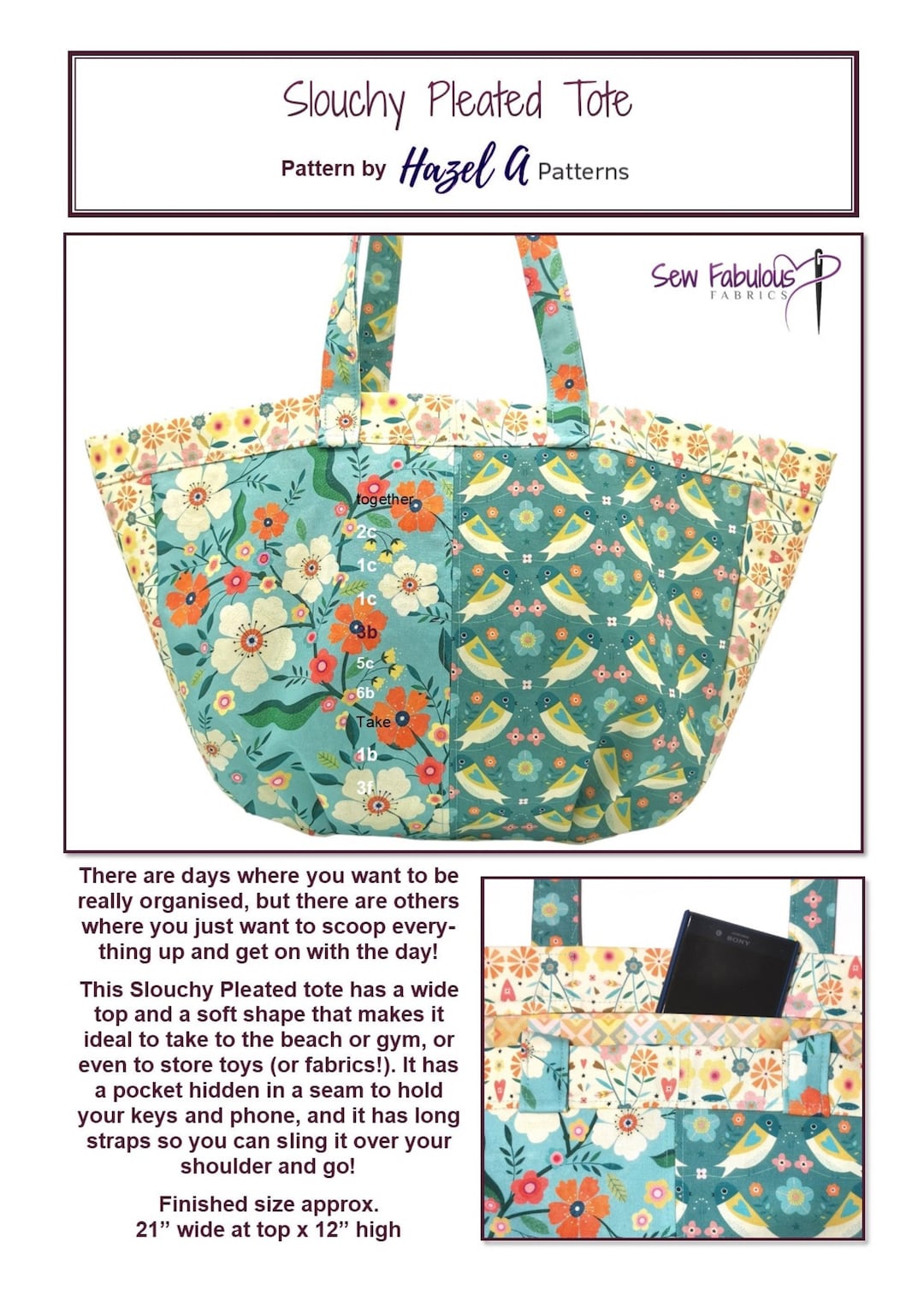 Slouchy Pleated Tote PDF Pattern, Bag Pattern, PDF Project, Sewing ...