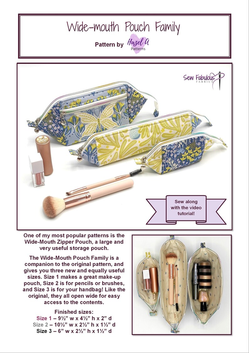 Wide-mouth Pouch Family PDF Pattern, Sewing Project, Sewing Pattern ...