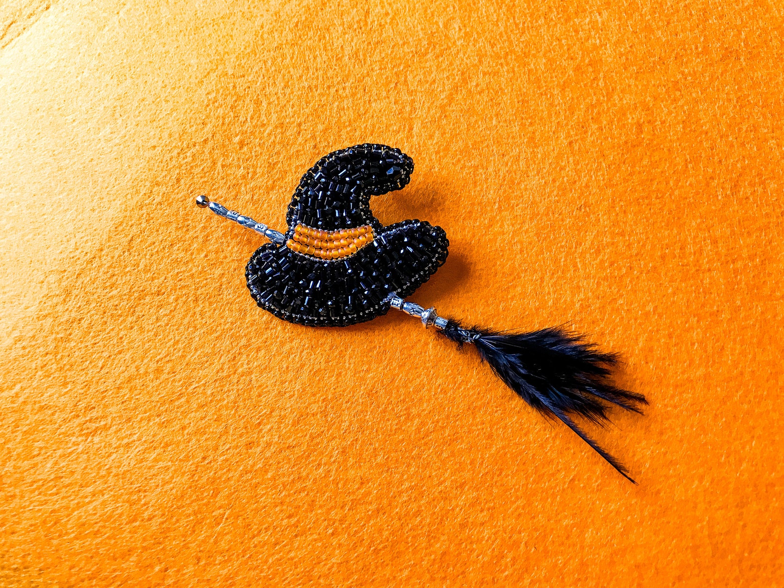 Handmade Beaded Halloween Brooch: Witch Hat & Broom - Etsy
