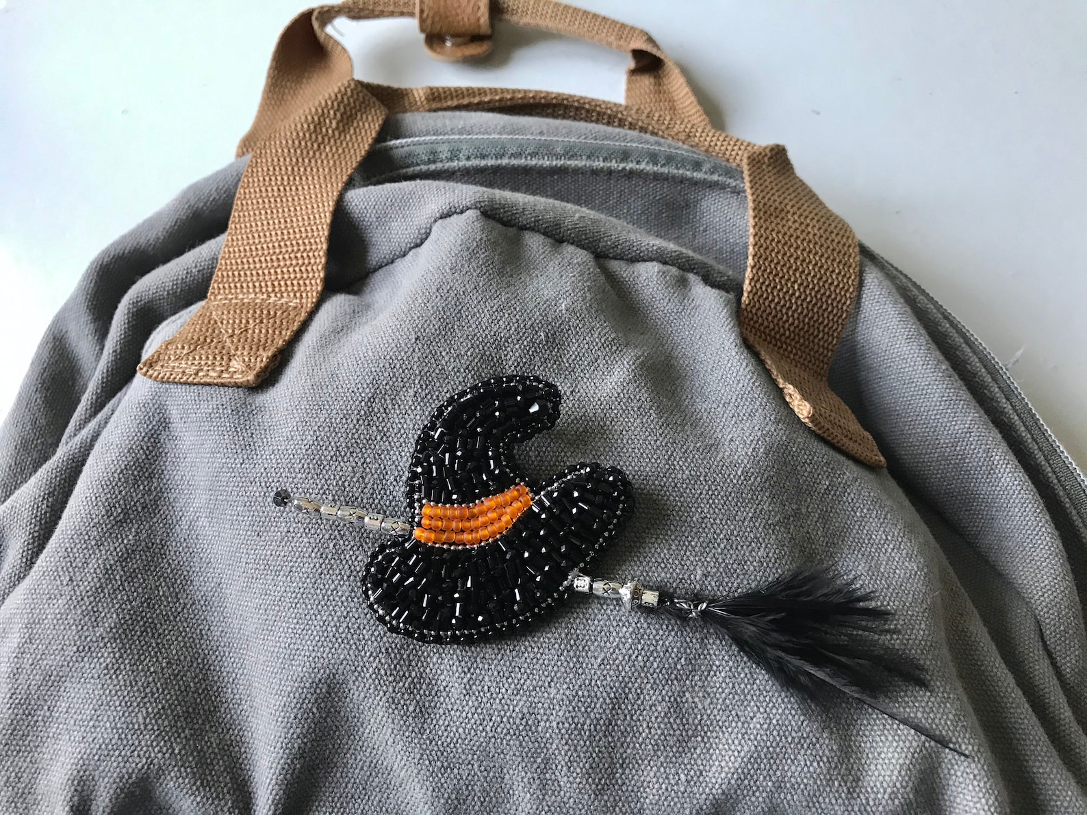Handmade Beaded Halloween Brooch: Witch Hat & Broom - Etsy