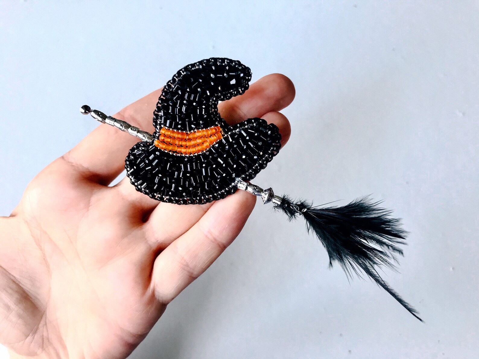 Handmade Beaded Halloween Brooch: Witch Hat & Broom - Etsy
