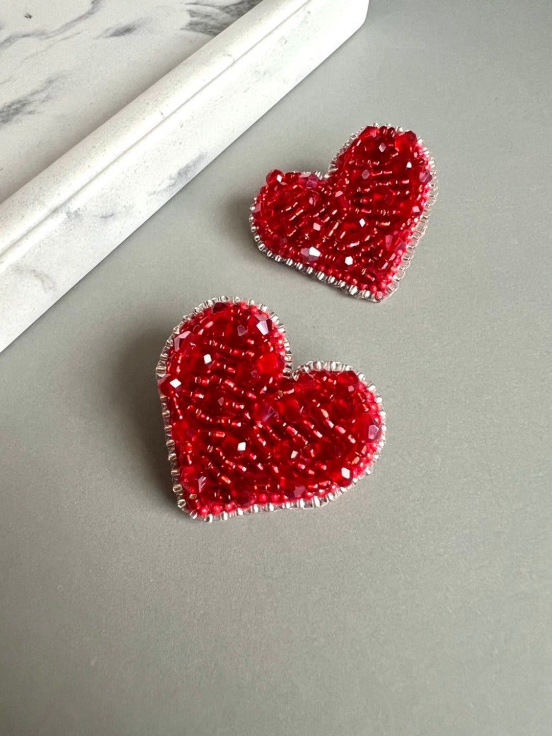 Shiny Heart Beaded Earrings, Red Heart Earrings for Valentine's Day,the ...