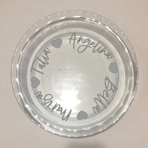 Personalized Name Engraved Glass Pie Plate / Custom Etched Glass Pie ...
