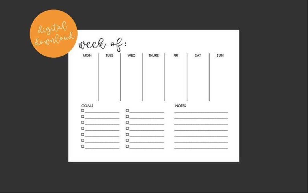 Digital Download Weekly Planner List / Printable Weekly List / Instant ...