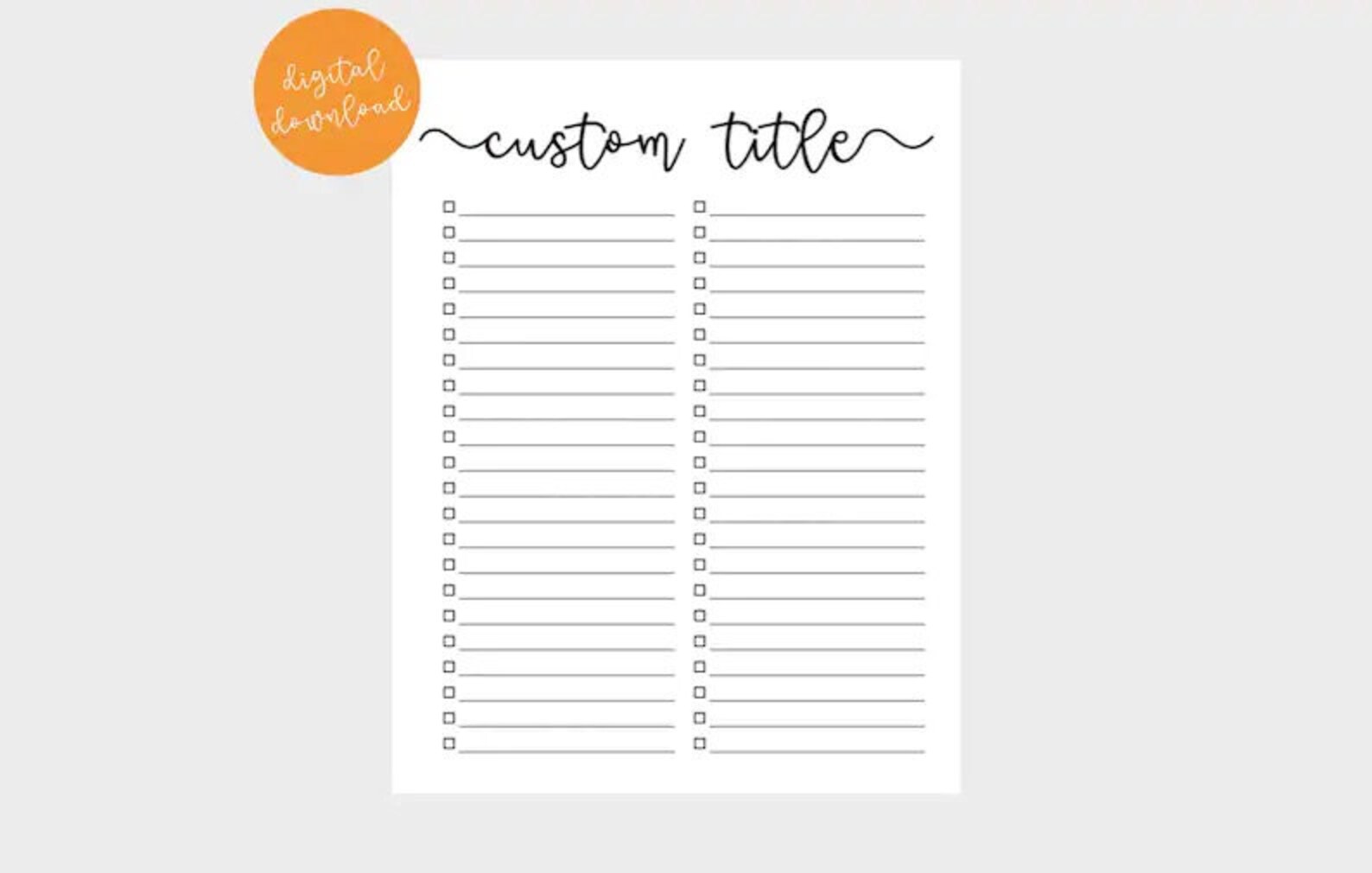 Digital Download Custom Title List / Printable Check List / Instant ...