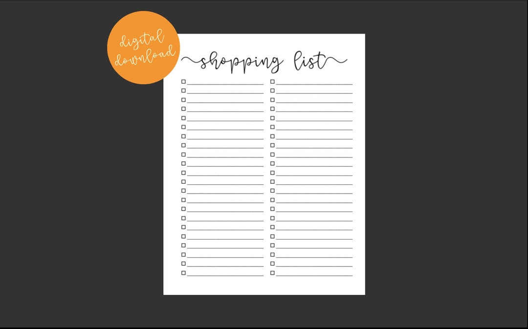 Digital Download Shopping List / Printable Shopping List / Instant ...