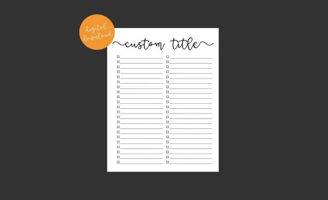 Digital Download Custom Title List / Printable Check List / Instant ...