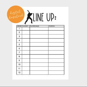 Digital Download Batting Lineup / Printable Batting Order / Instant ...