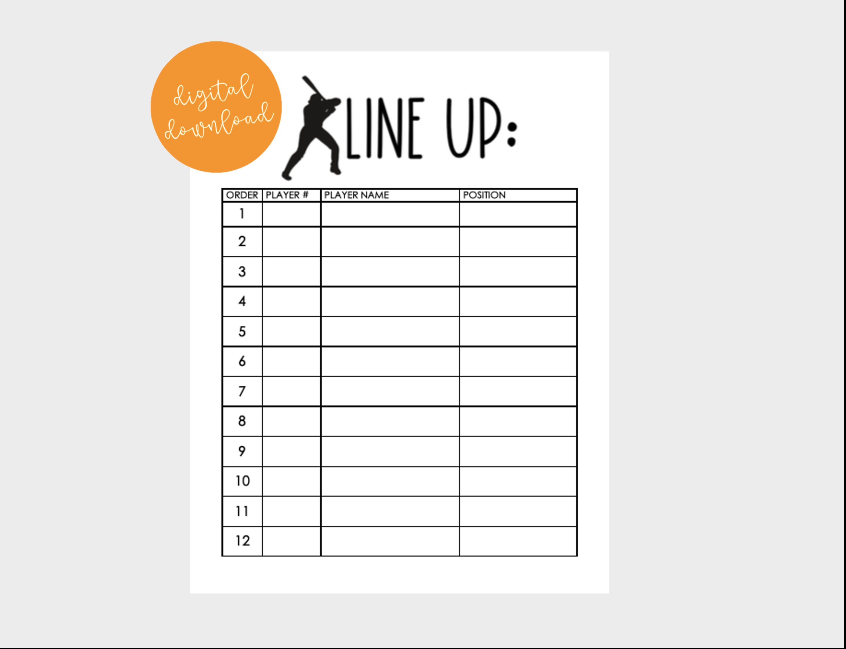Digital Download Batting Lineup / Printable Batting Order / Instant ...