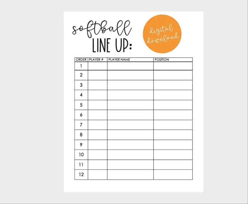 Digital Download Batting Lineup / Printable Batting Order / Instant ...