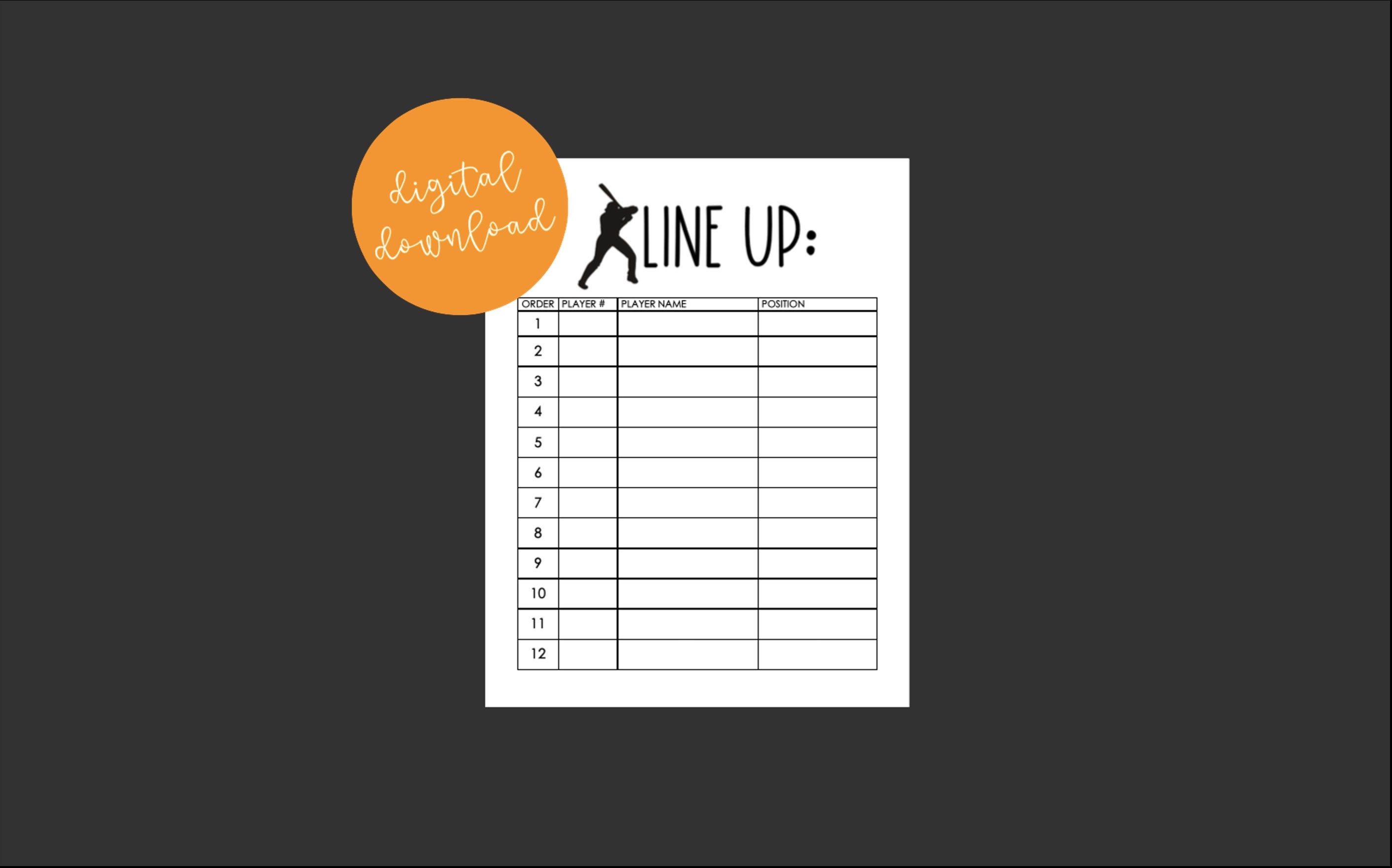 Digital Download Batting Lineup / Printable Batting Order / Instant ...