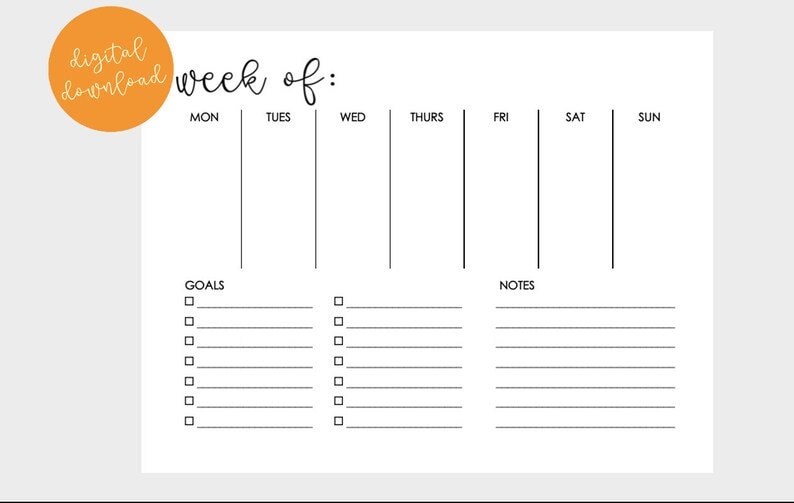 Digital Download Weekly Planner List / Printable Weekly List / Instant ...