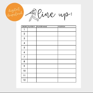Digital Download Batting Lineup / Printable Batting Order / Instant ...