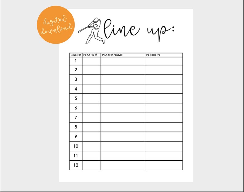 Digital Download Batting Lineup / Printable Batting Order / Instant ...