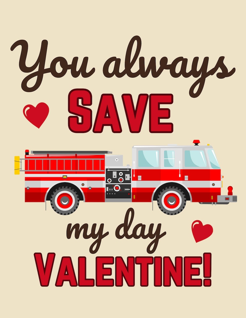 Firefighter / Firetruck Valentines Cards - Etsy