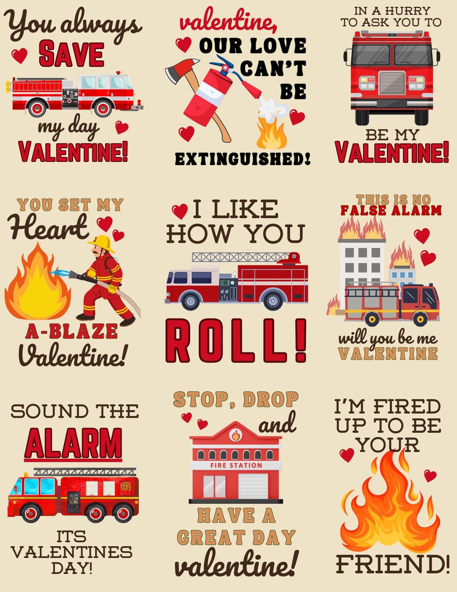 Firefighter / Firetruck Valentines Cards - Etsy
