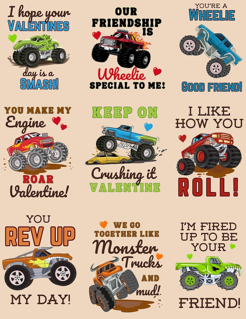 Monster Truck Valentines Cards - Etsy