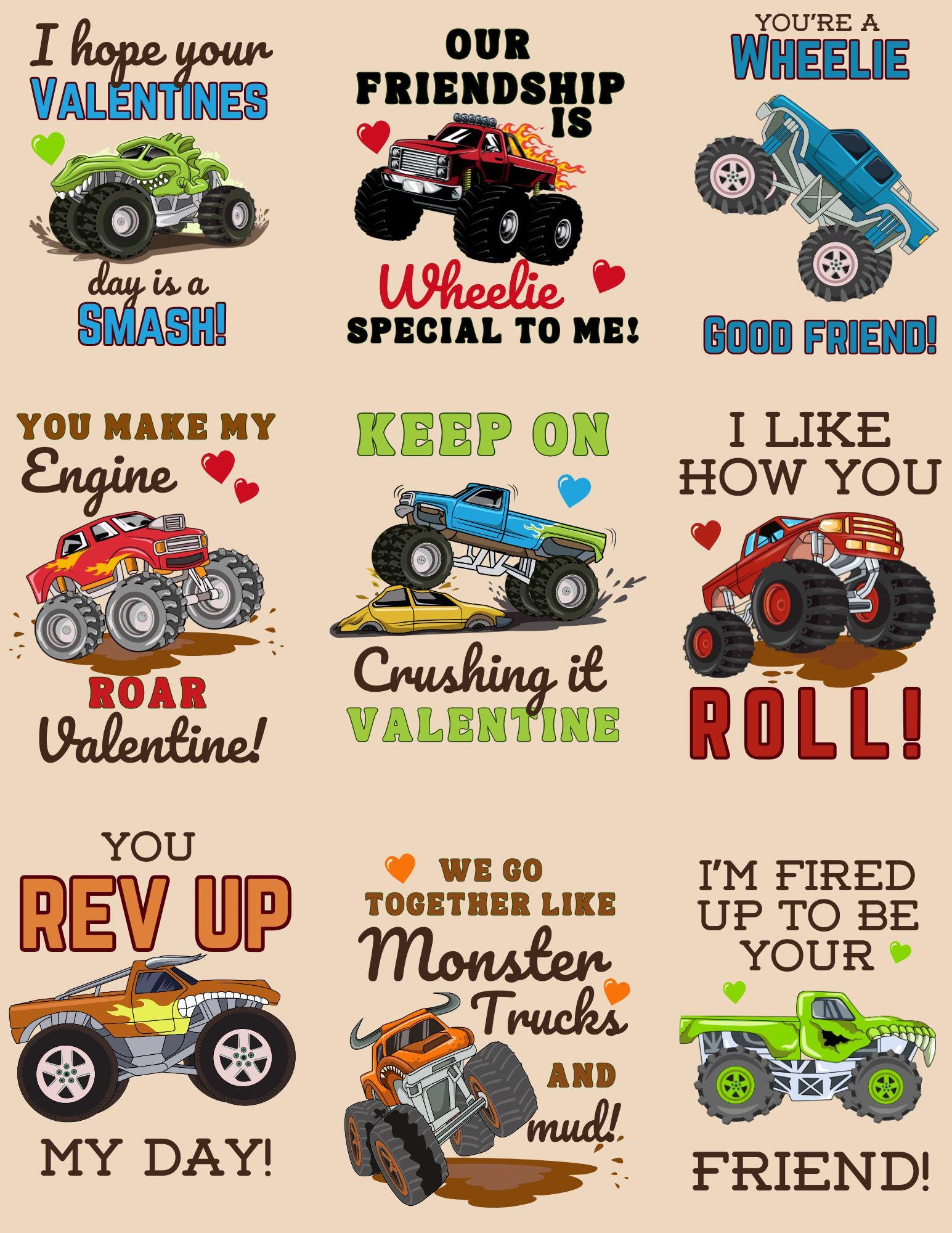 Monster Truck Valentines Cards - Etsy