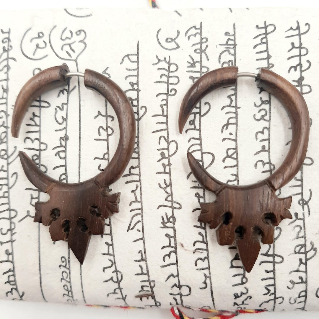 Anillos, aros de madera marrón, espaciadores falsos, pendientes étnicos ...