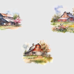 Farm Barn Watercolor Clipart, Farmhouse Clipart, Barn Bundle PNG, House ...