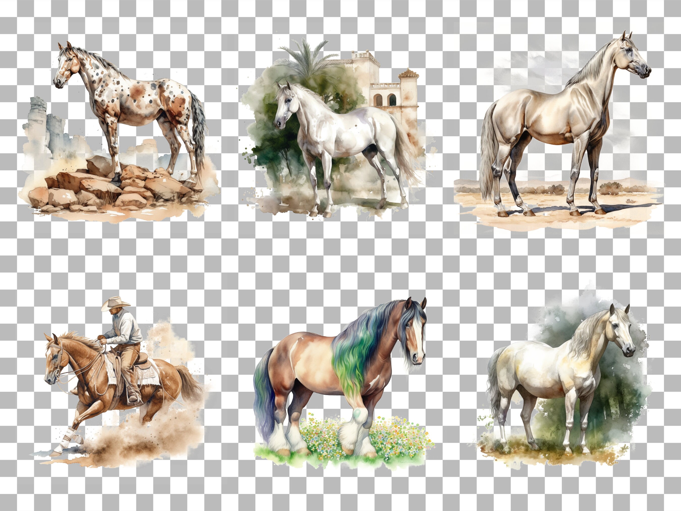 Watercolor Horse Clipart Wild Horses on the Beach Clipart - Etsy