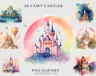 16 Watercolor Castle Clipart, Kingdom Clipart, Fairytale Castle ...