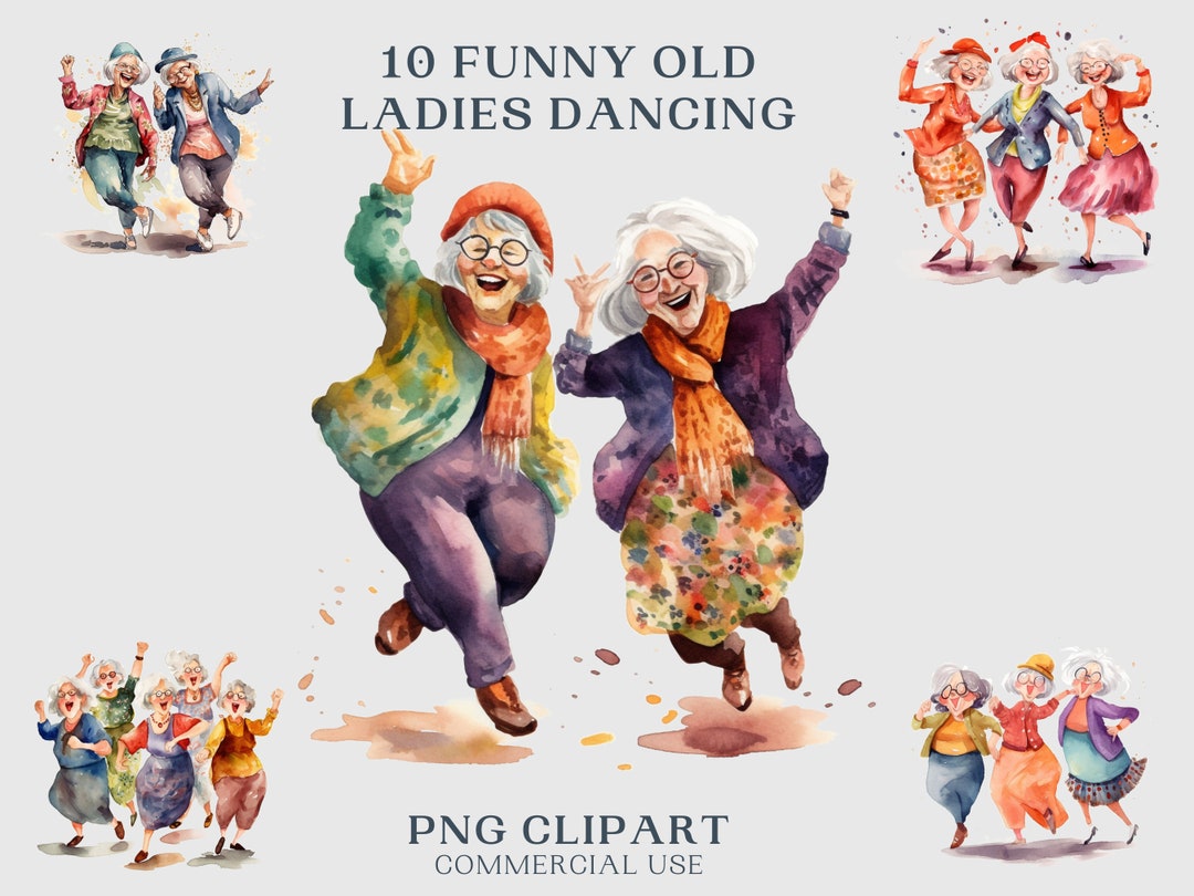 Watercolor Funny Old Ladies Clipart PNG. Women Dancing. Instant Download - Etsy