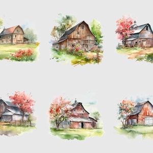 Farm Barn Watercolor Clipart, Farmhouse Clipart, Barn Bundle PNG, House ...