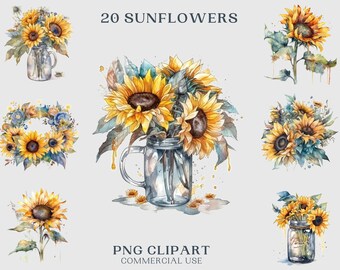 Watercolor Sunflowers PNG Format Clipart, Autumn and Fall Sunflower ...