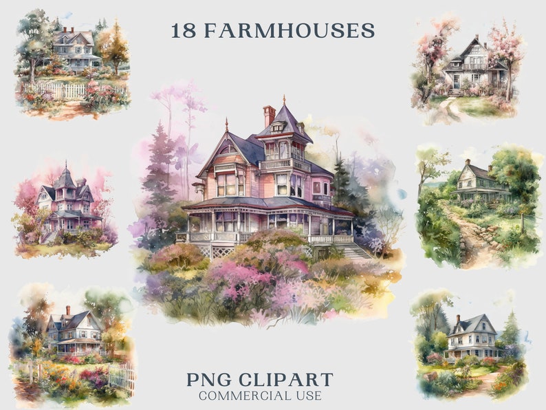 18 Country Garden Farmhouse Watercolor Clipart Farmhouse - Etsy