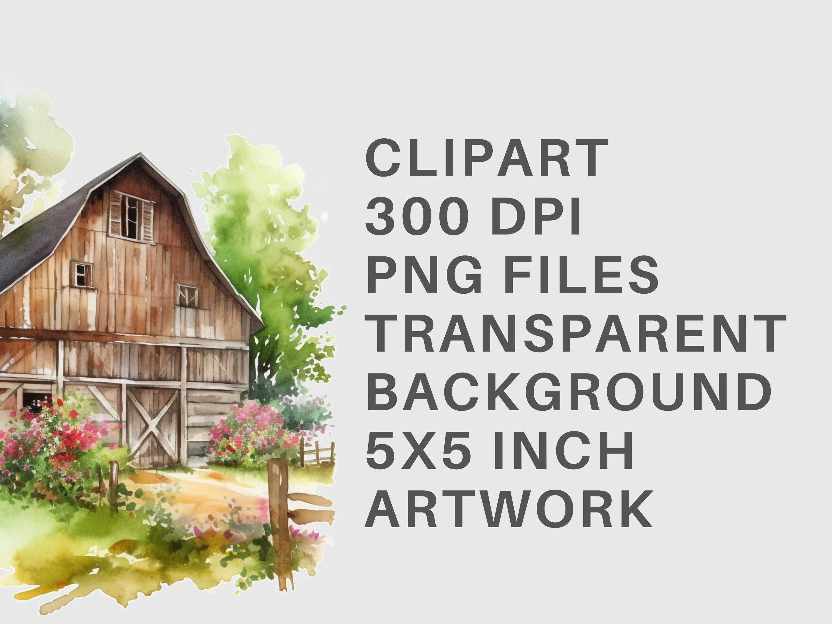 Farm Barn Watercolor Clipart, Farmhouse Clipart, Barn Bundle PNG, House ...