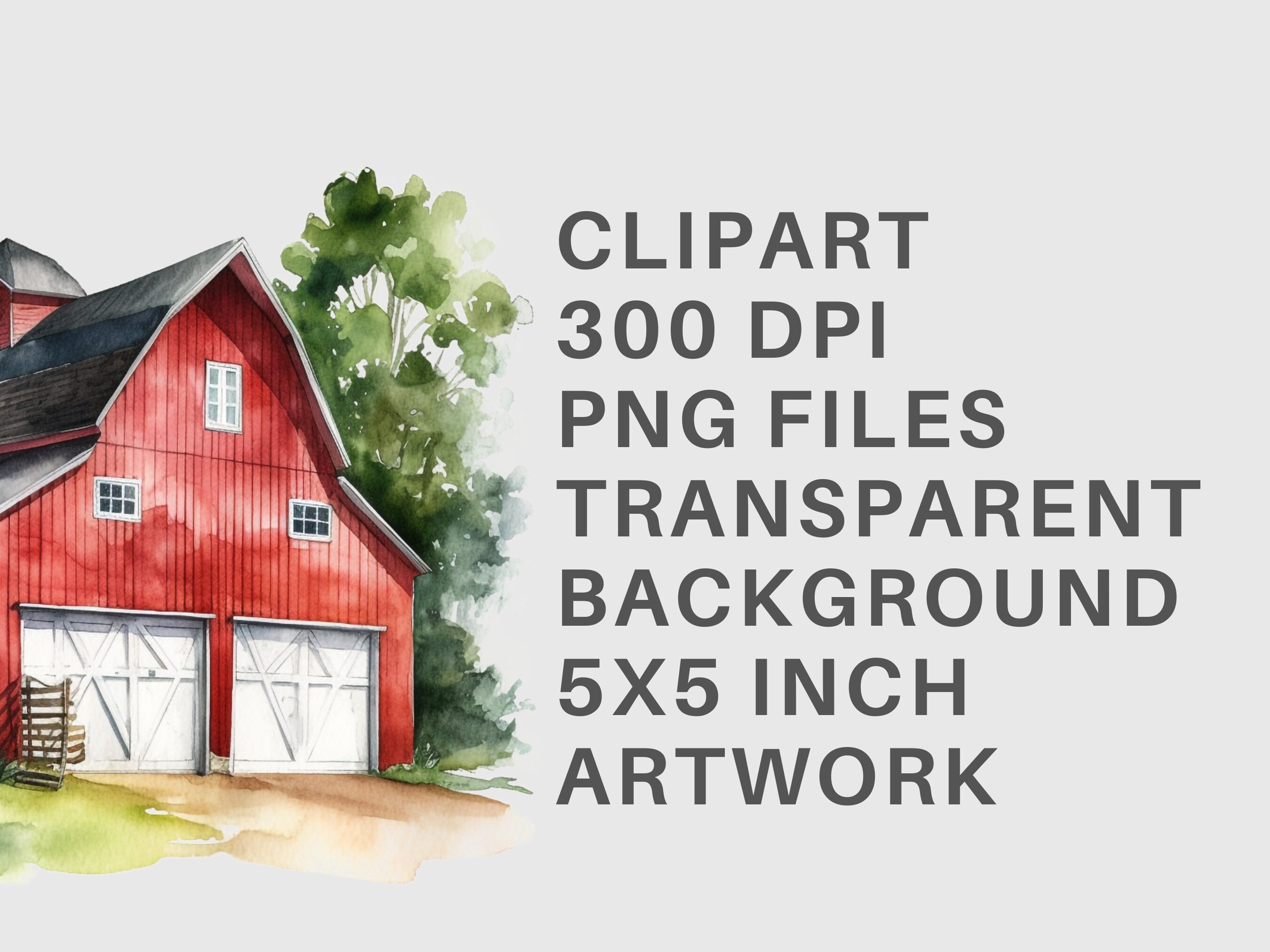 Red Farm Barn Watercolor Clipart, Farmhouse Clipart, Barn Bundle PNG ...