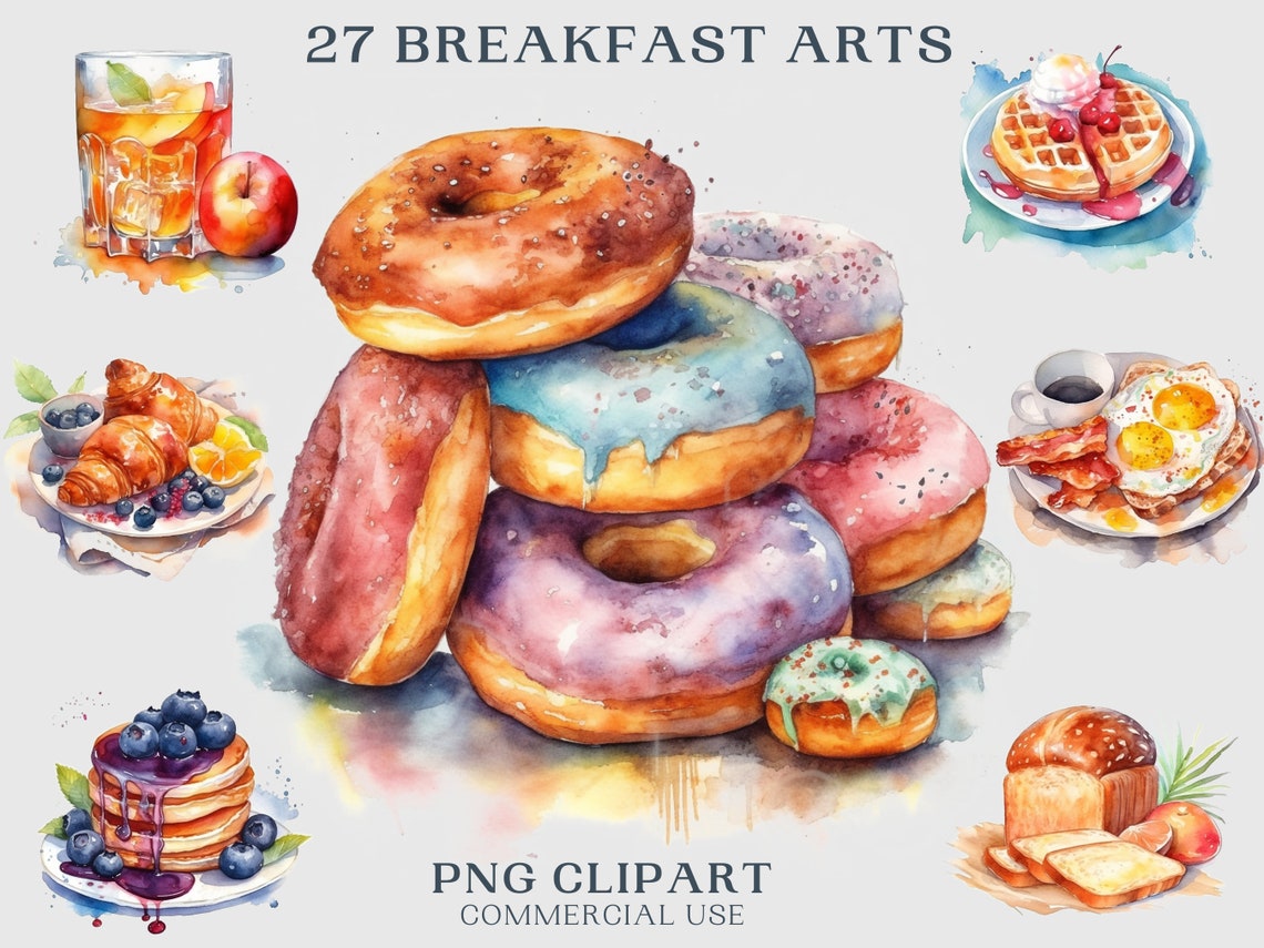 Breakfast Clipart Watercolor Food Clipart Waffles PNG - Etsy