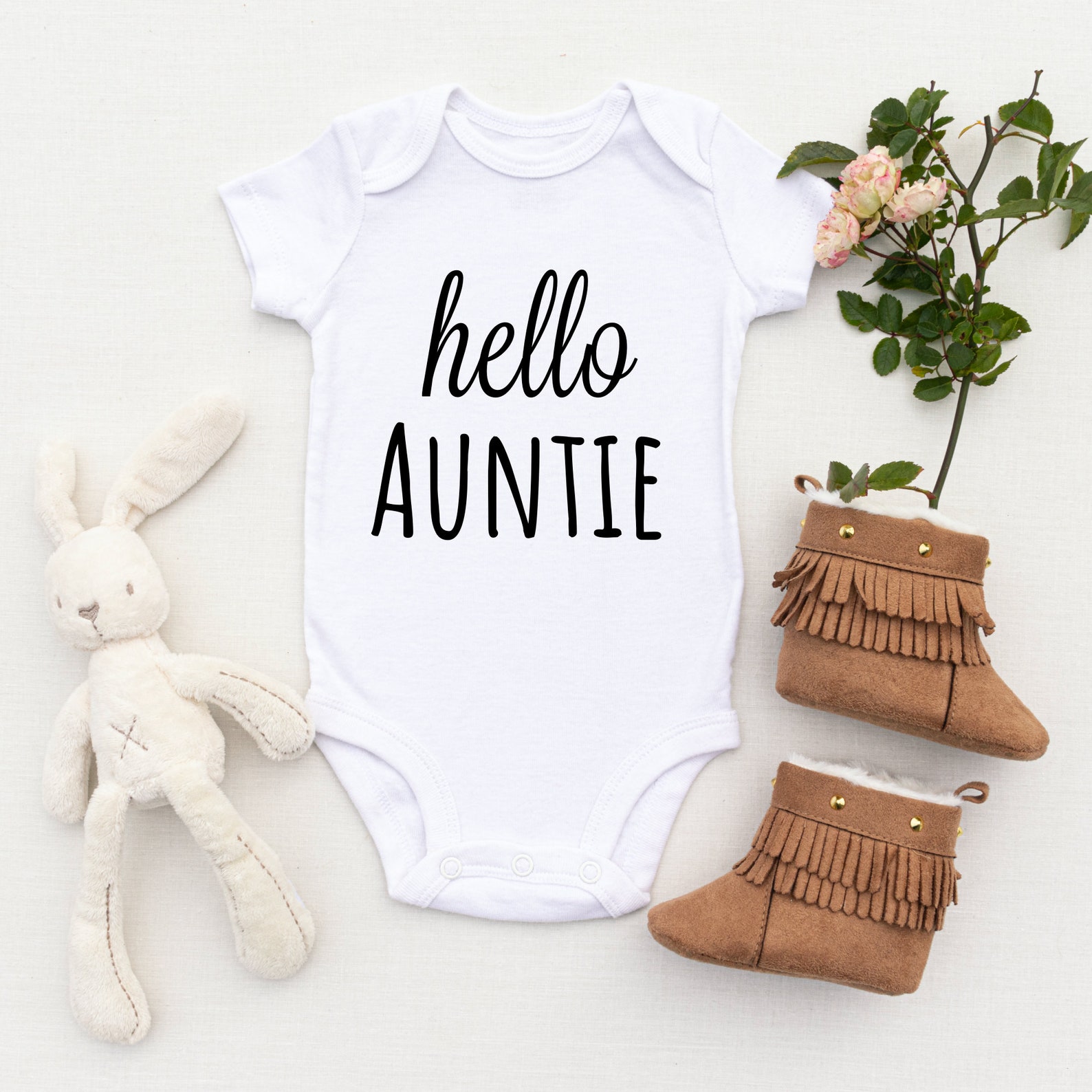 Hello Auntie Baby Grow Baby Announcement - Baby Vest, Baby Bodysuit ...