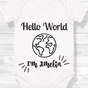 Hello World Personalised Baby Grow, Personalised Baby Unisex Vest ...