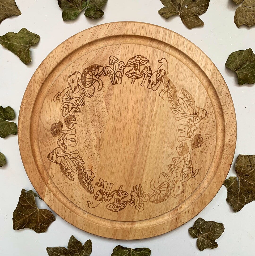 Engraved Mushroom Wreath Hevea Wood Chopping Board: Cottagecore Gift - Etsy