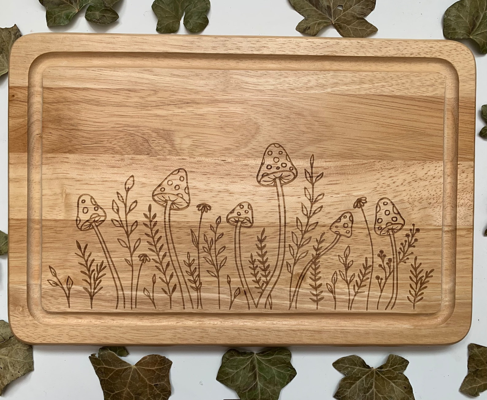 Engraved Mushroom Hevea Wood Cutting Board: Cottagecore Kitchen Decor ...