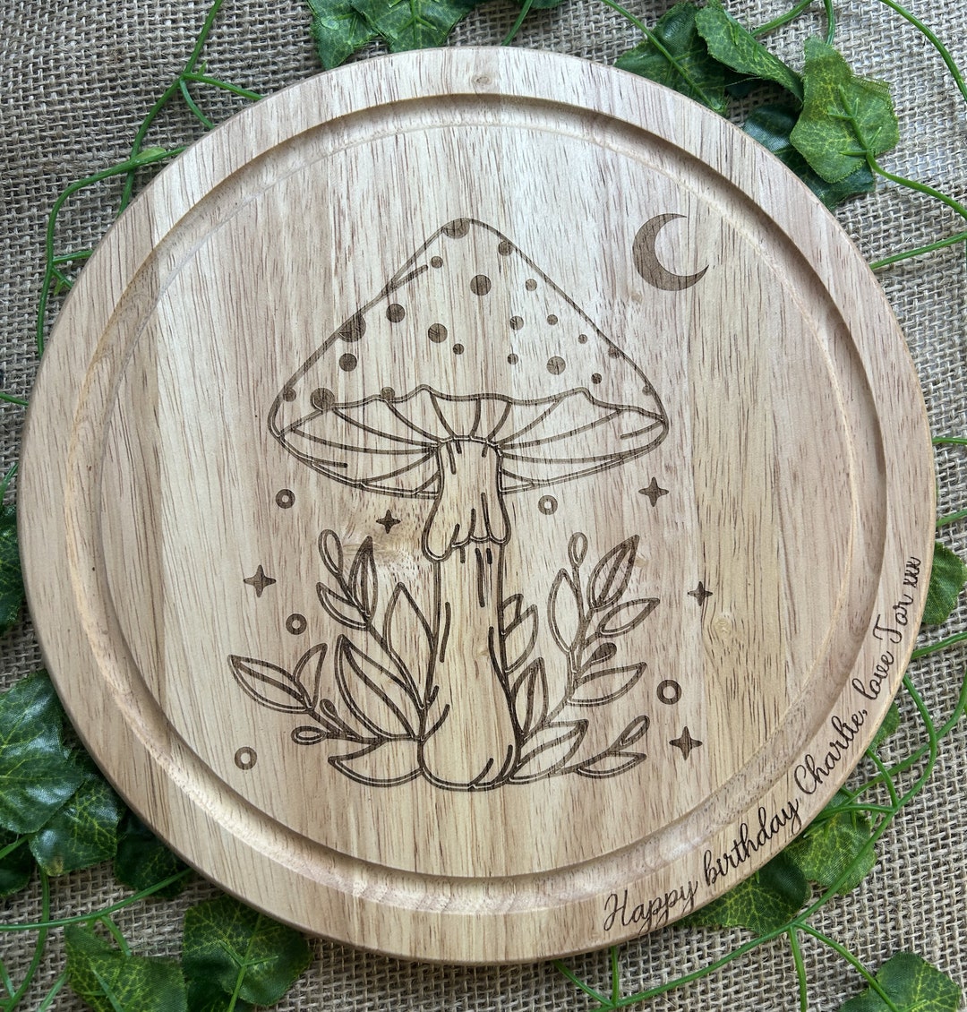 Mushroom and moon chopping board, Laser engraved wooden board ...