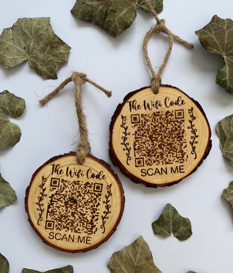 Engraved Wood Slice Wifi QR Code: Custom Magnet or Ornament - Etsy