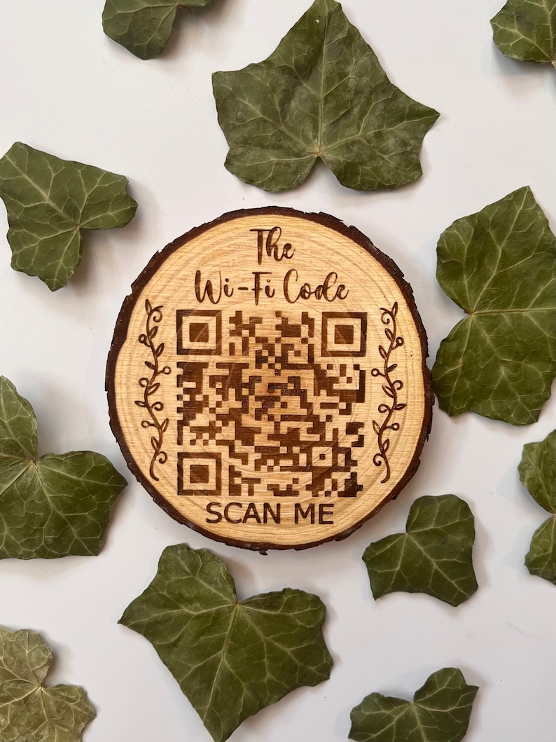Engraved Wood Slice Wifi QR Code: Custom Magnet or Ornament - Etsy
