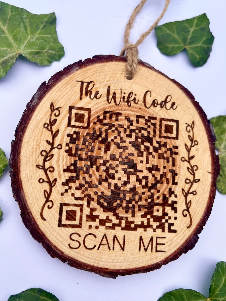 Engraved Wood Slice Wifi QR Code: Custom Magnet or Ornament - Etsy