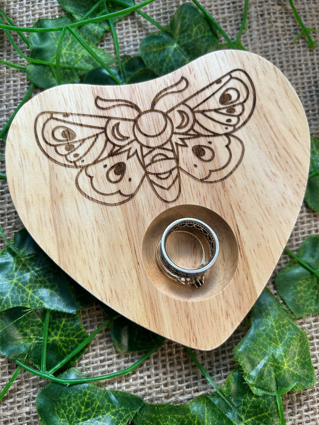 Luna Moth Engraved Wood Ring Holder - Heart Shaped Egg Board - Etsy